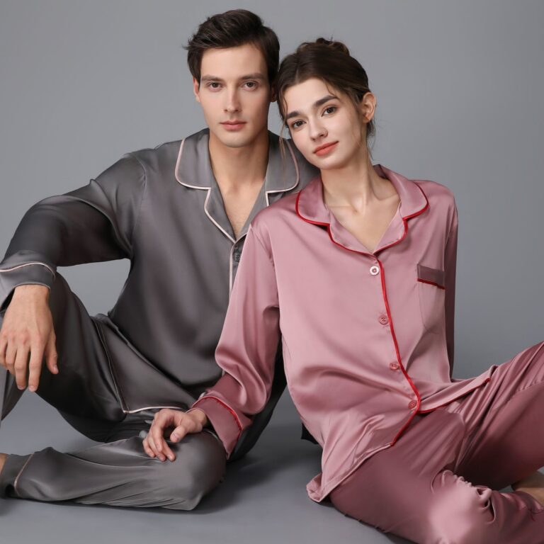 Spring Autumn Homewear Silk Pajama Set for Couples